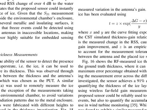 remotely measured ice thickness based on the gain and the relative