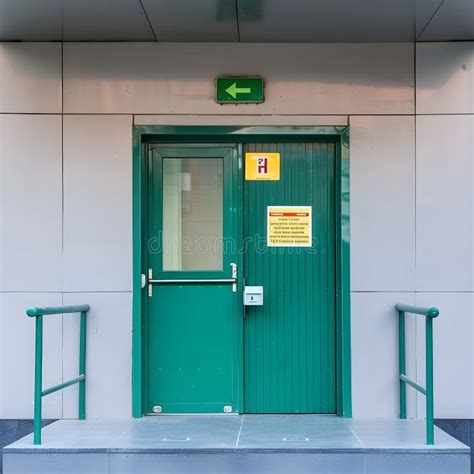 Green Emergency Fire Escape Metal Door With Exit Sign Stock Illustration Illustration Of