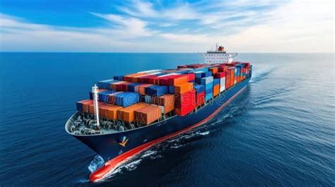 container ship navigating calm seas under a clear blue sky ai stock