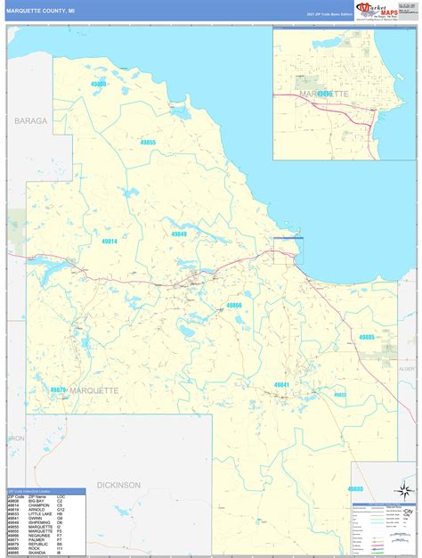 Marquette County Mi Zip Code Wall Map Basic Style By Marketmaps Mapsales