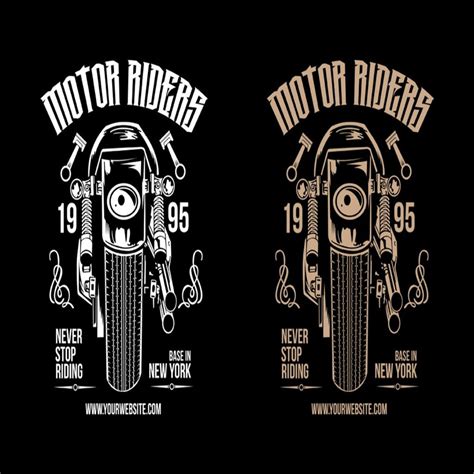 摩托车骑手手绘插画t恤印花设计模板 Motorcycle Riders T Shirt Design Template 设计素材分享一流设计网