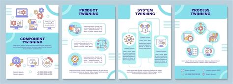 디지털 트윈 레벨 청록색 브로셔 템플릿입니다 자매결연 선형 아이콘이 있는 소책자 인쇄 디자인 프레 젠 테이 션 연례 보고서 광고에 대 한 벡터 레이아웃입니다
