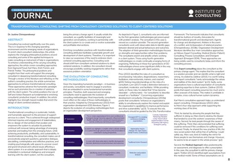 Pdf Transformational Consulting Shifting From Consultant Centered Solutions To Client