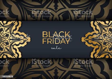빈티지 골드 장식 어두운 파란색 블랙 프라이데이 판매 광고 템플릿 개념에 대한 스톡 벡터 아트 및 기타 이미지 개념 낮 단일 이미지 Istock