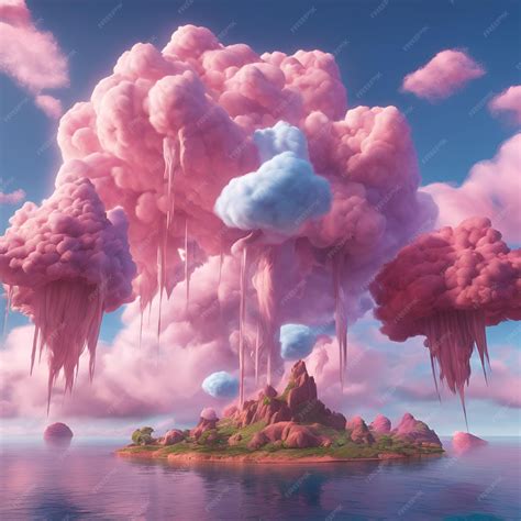 Premium Photo A Surreal Dreamscape Of Floating Islands And Cotton Candy Clouds