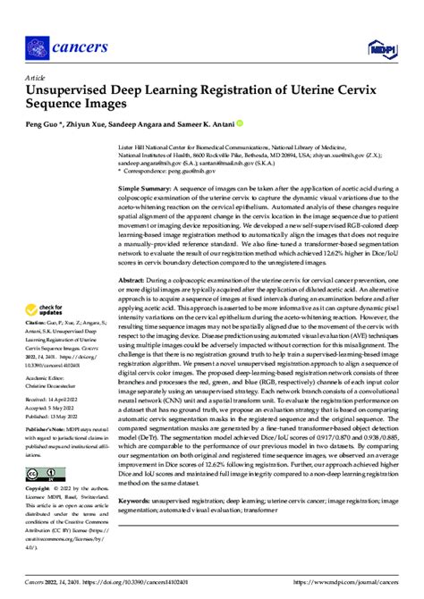 pdf unsupervised deep learning registration of uterine cervix