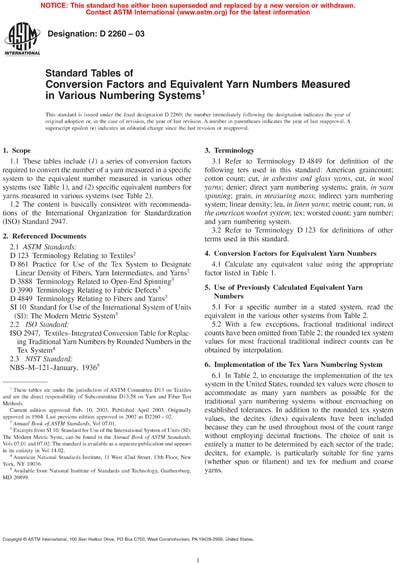 ASTM D Standard Tables Of Conversion Factors And Equivalent Yarn Numbers Measured In