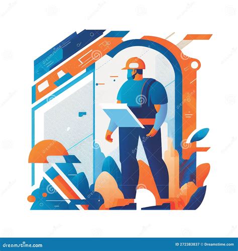 Architect Creating Blueprints In Colorful Ui Ux Style With Generative Ai Stock Illustration