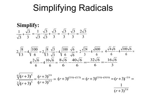 Simplifying Radical Expressions Rational Exponents Radical Equations Ppt