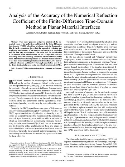 Pdf Analysis Of The Accuracy Of The Numerical Reflection Coefficient Of The Finite Difference
