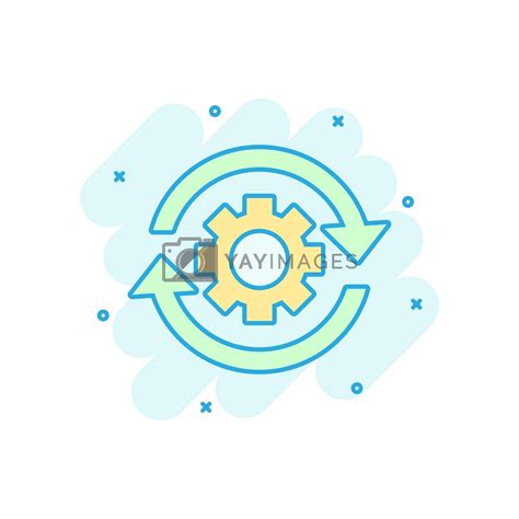 Workflow Process Icon In Comic Style Gear Cog Wheel With Arrows Vector Cartoon Illustration