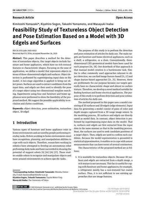 PDF Feasibility Study Of Textureless Object Detection And Pose Estimation Based On A Model