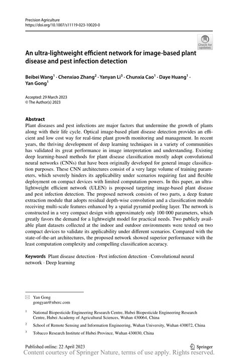 Pdf An Ultra Lightweight Efficient Network For Image Based Plant Disease And Pest Infection