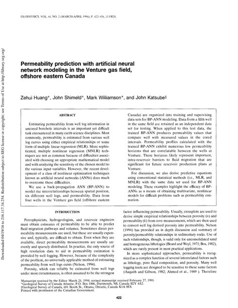 Pdf Permeability Prediction With Artificial Neural Network Modeling In The Venture Gas Field