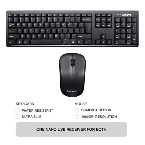 Lenovo 100 Wireless Keyboard And Mouse Combo Ambidextrous 1000 Dpi Mouse