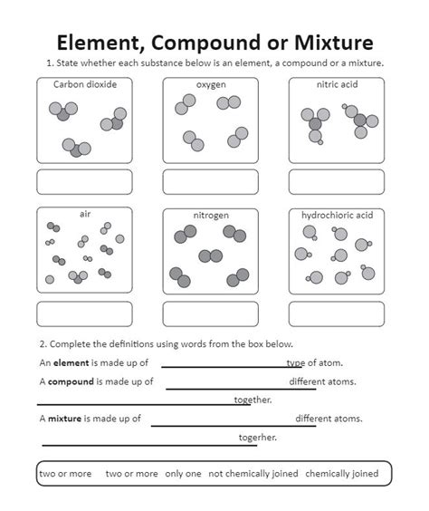 Elements Compound And Mixture Worksheets
