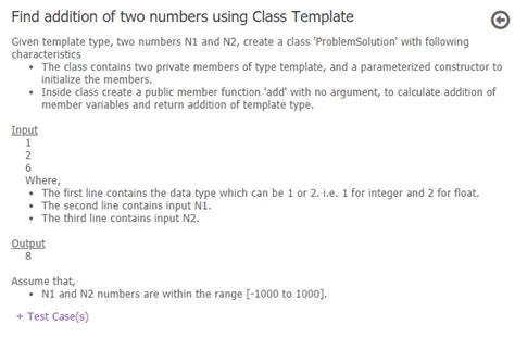 Solved Find Addition Of Two Numbers Using Class Template