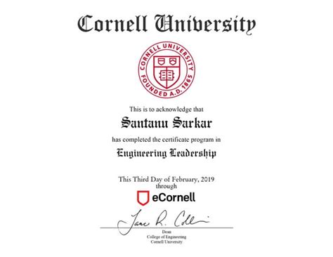 Cornell University Engineering Leadership Certificate Santanu Sarkar