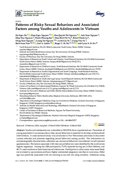 Pdf Patterns Of Risky Sexual Behaviors And Associated Factors Among Youths And Adolescents In