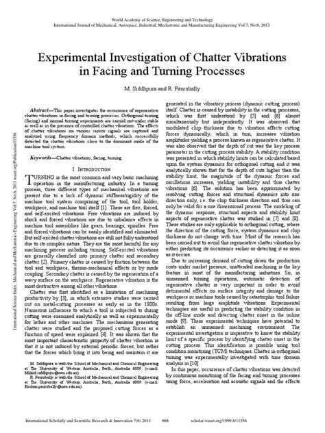 Experimental Investigation Of Chatter Vibrations In Facing And Turning Processes Pdf