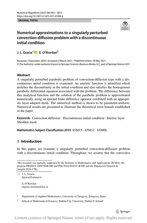 Numerical Approximations To A Singularly Perturbed Convection Diffusion Problem With A