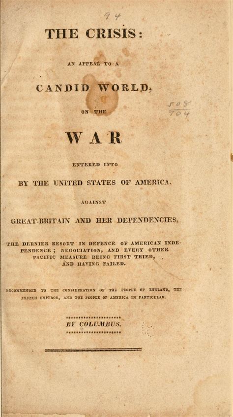 The Crisis An Appeal To A Candid World On The War Entered Into By