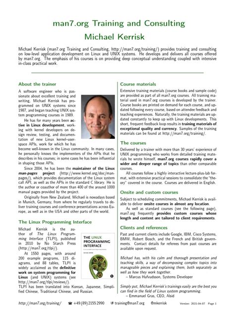 Michael Kerrisk About The Trainer Course Materials Pdf Library Computing Linux