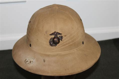 Original Ww2 U S Marine Corps Usmc Fiber Pith Helmet W Ega Device