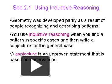 PPT Sec 2 1 Using Inductive Reasoning PowerPoint Presentation Free To View Id 174ca3 ZDc1Z