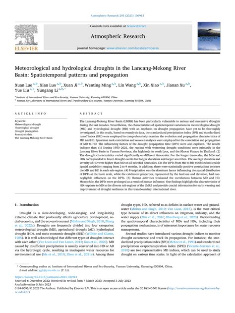 Pdf Meteorological And Hydrological Droughts In The Lancang Mekong River Basin Spatiotemporal