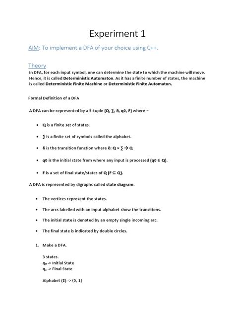 Implementing A Dfa Deterministic Finite Automata In C Pdf