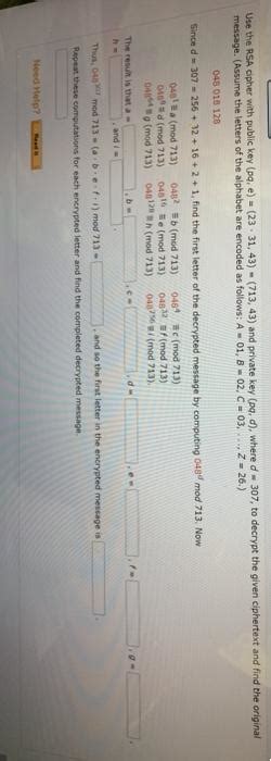 solved use the rsa cipher with public key pq e 23 31