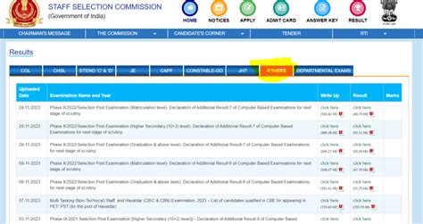 SSC Selection Post Phase Result Out Download PDF