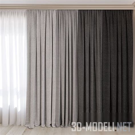 3d модель 4 шторы тюль и карниз