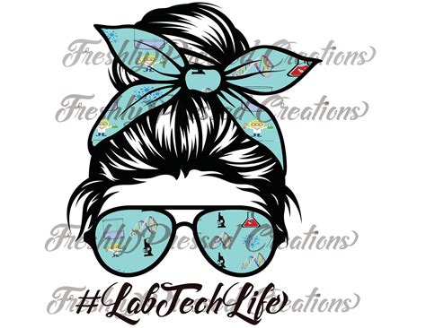 lab tech life messy bun png sublimation file etsy