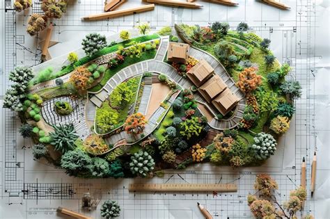 Premium Photo On The Desk Architectural Plans Featuring A Landscape Design Generative Ai