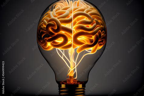 Generative Ai Illustration Of A Incandescent Brain Inside A Light Bulb Idea Concept Reasoning