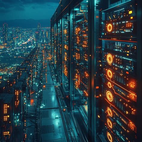 Bustling Server Farm Filled With Hightech Equipment Premium Ai Generated Image