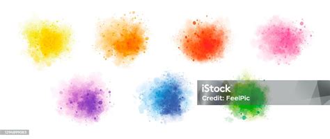 흰색 배경 벡터 일러스트에 다채로운 수채화 수채화 물감에 대한 스톡 벡터 아트 및 기타 이미지 수채화 물감 수채화 물이