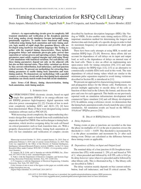 Timing Characterization For Rsfq Cell Library Pdf Hardware Description Language Science