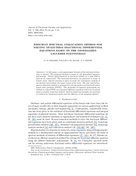 Pdf Efficient Spectral Collocation Method For Solving Multi Term Fractional Differential