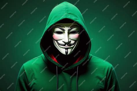 Premium Ai Image Masked Anonymous Hacker In Red Shirt On Green Background