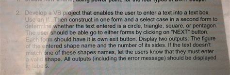 Solved 2 Develop A VB Project That Enables The User To Chegg Com