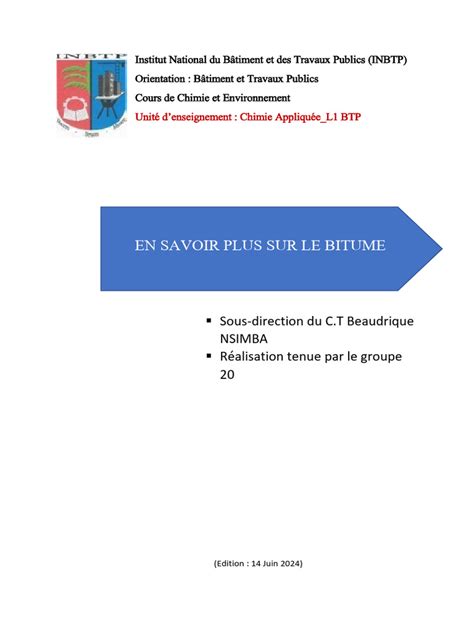 En Savoir Plus Sur Le Bitume Groupe 20 Pdf