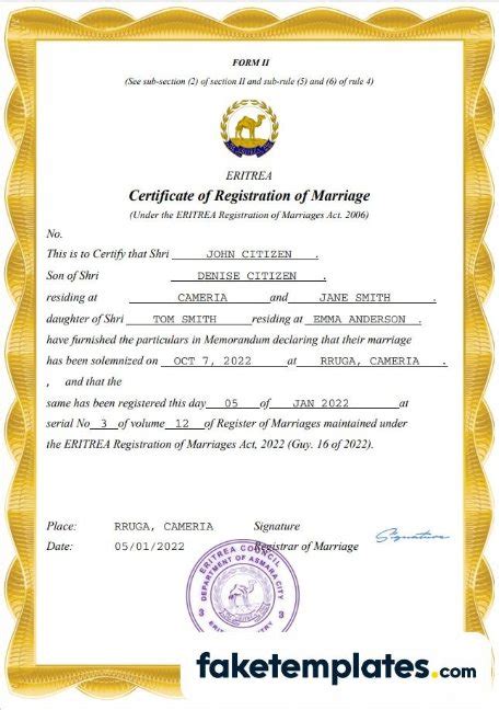 Fake Eritrea Marriage Certificate Download Word And Pdf Template Fake Eritrea Marriage Certificate Download Word And Pdf Template
