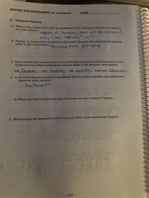 solved report for experiment 24 continued name f ammonia