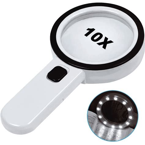 Magnifying Glass With 12 Led Lights 10x Double Glass Lens Handheld Il