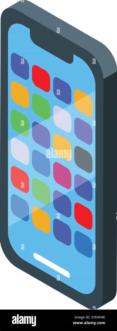 Modern Smartphone Displaying Colorful Application Icons On Its Screen Visualized In Isometric