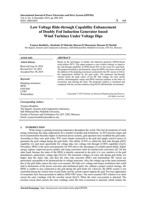 Low Voltage Ride Through Capability Enhancement Of Doubly Fed Induction Generator Based Wind