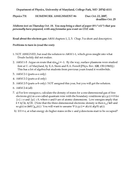 Solid State Physics Survey Homework 6 Practice Phys 731 Docsity